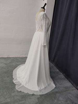 Courtry V-neck Long Sleeve Chiffon Simple Boho Wedding Dress with Lace ...