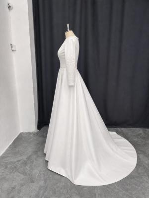 Plunged Satin Long Sleeve Elegant A-line Wedding Dress | Dorris Wedding